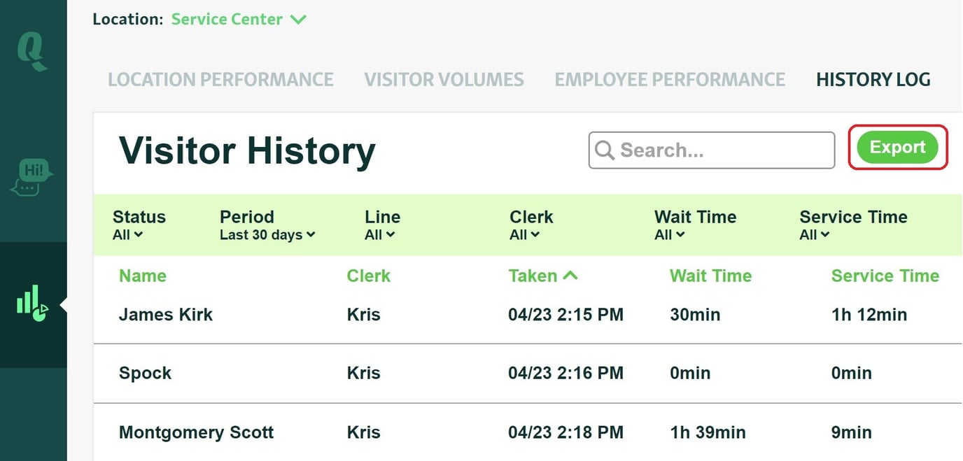 Excel export in Visitor History